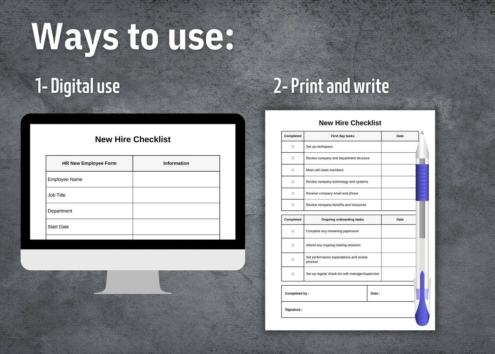 New Hire Checklist, HR New Employee Form, New Hire Essentials, Employee ...