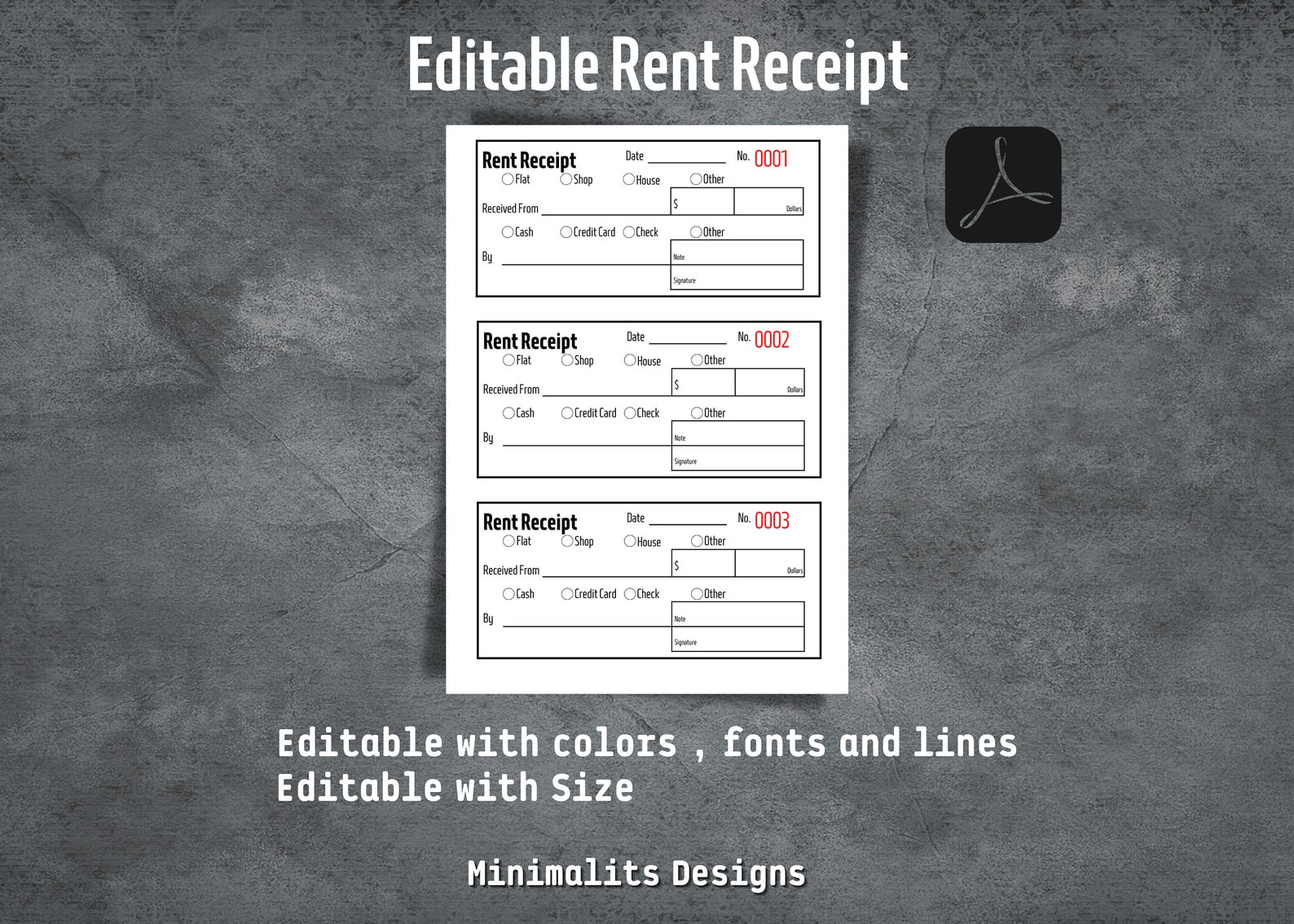 Rent Receipt Printable Receipt Cash Receipt Rent Receipt - Etsy