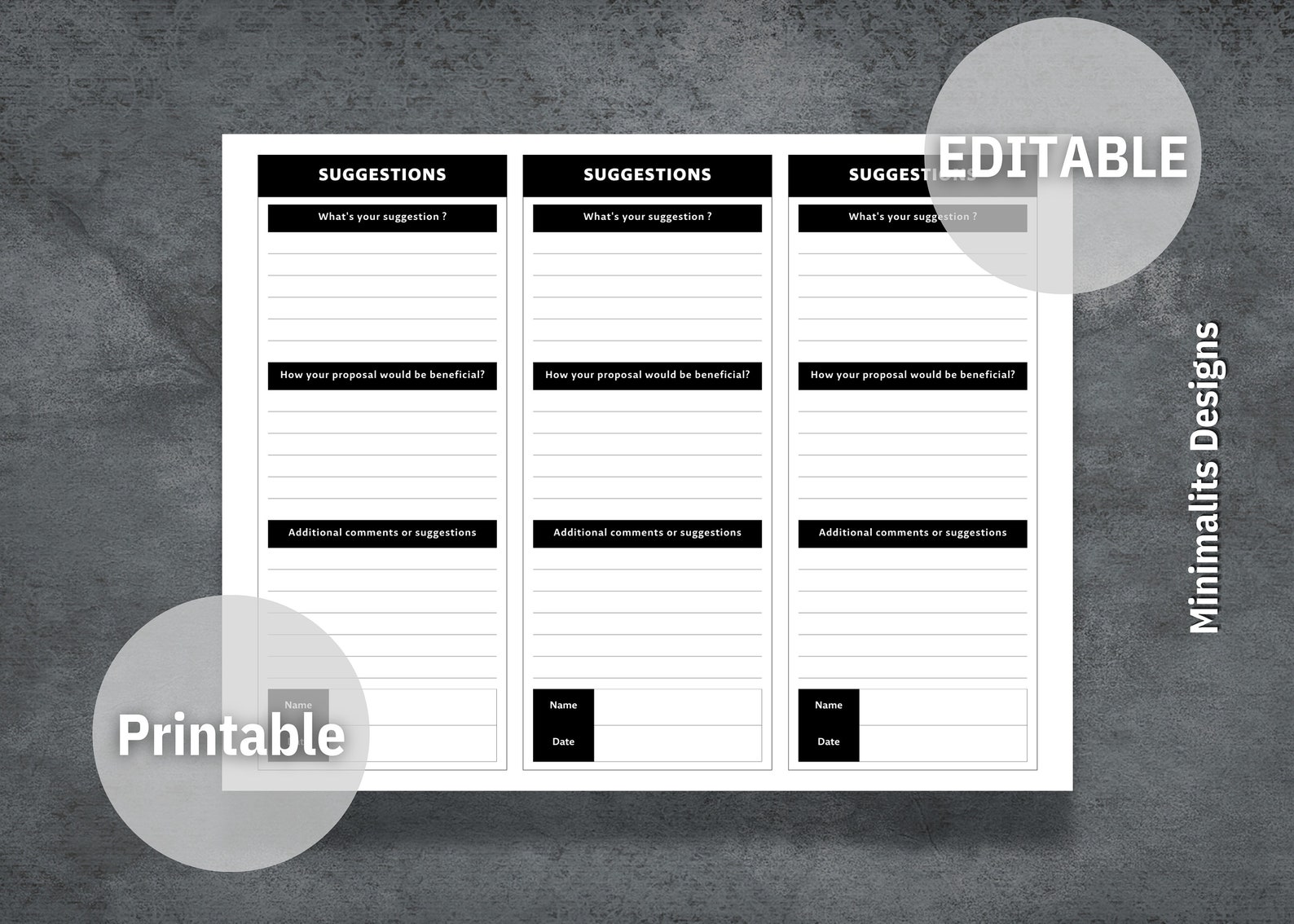 Employee Suggestion Card, Employee Ideas Card, Employee Suggestion Box ...