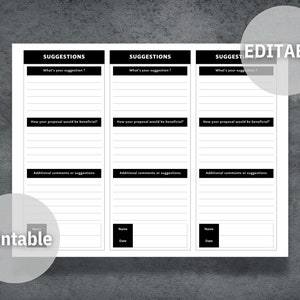 Employee Suggestion Card, Employee Ideas Card, Employee Suggestion Box ...