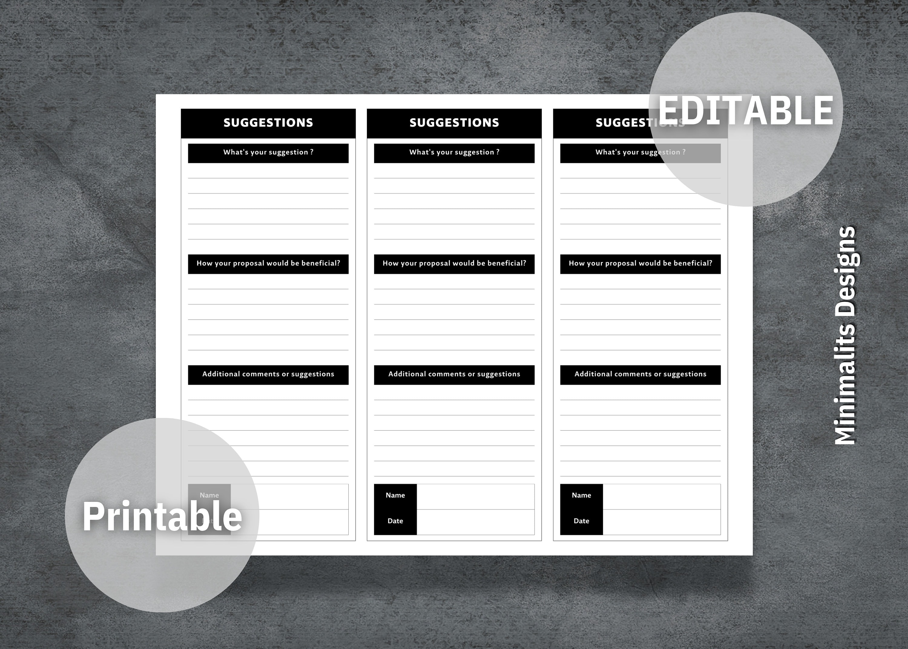 Employee Suggestion Card, Employee Ideas Card, Employee Suggestion Box ...