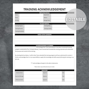 Training Acknowledgement Form, Printable Training Templates, HR ...