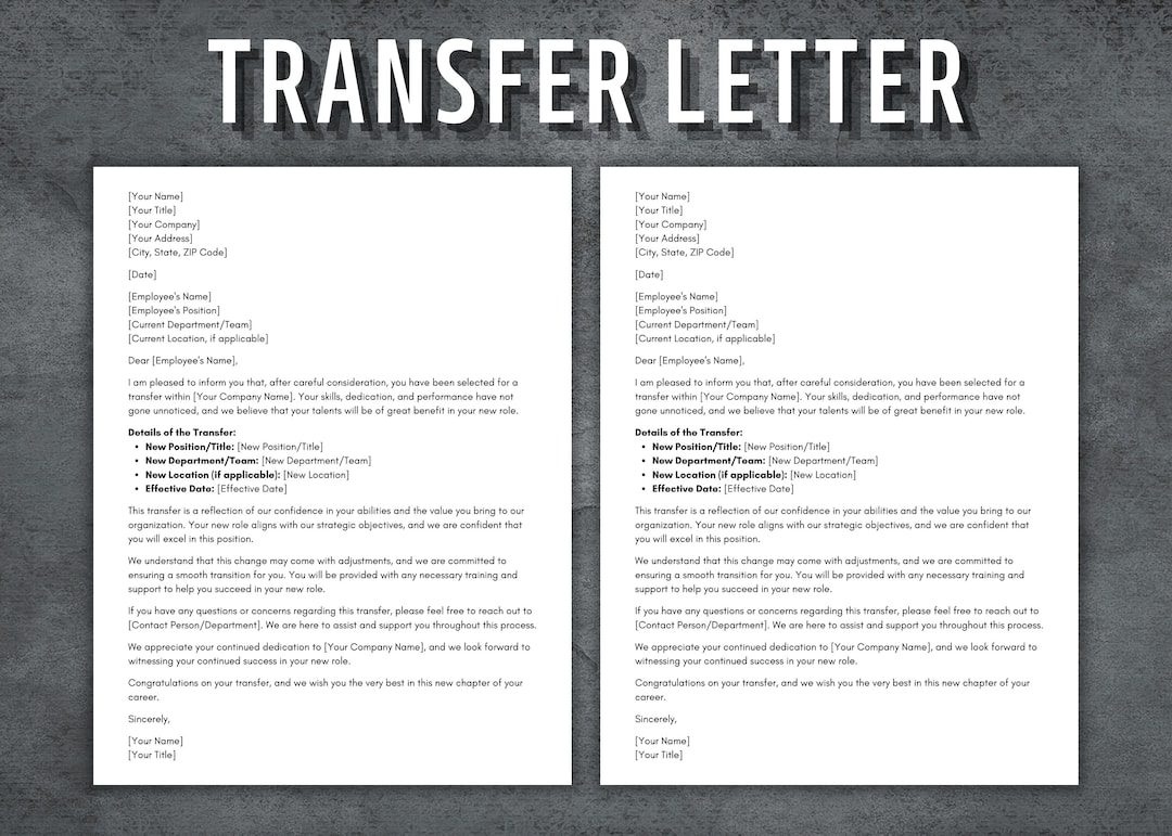 Transfer Letter, Professional Transfer Letter, Printable Job Promotion ...