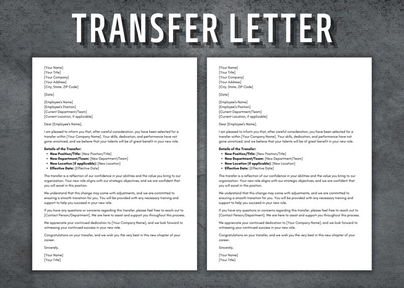 Transfer Letter, Professional Transfer Letter, Printable Job Promotion ...