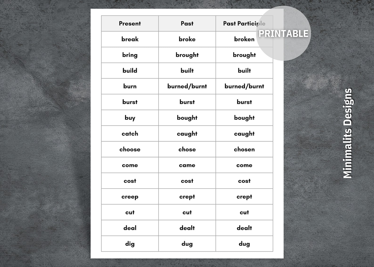 Irregular Verbs Flash Cards, Preschool Flashcards, Printable Montessori ...