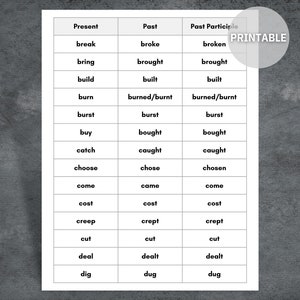 Irregular Verbs Flash Cards, Preschool Flashcards, Printable Montessori ...