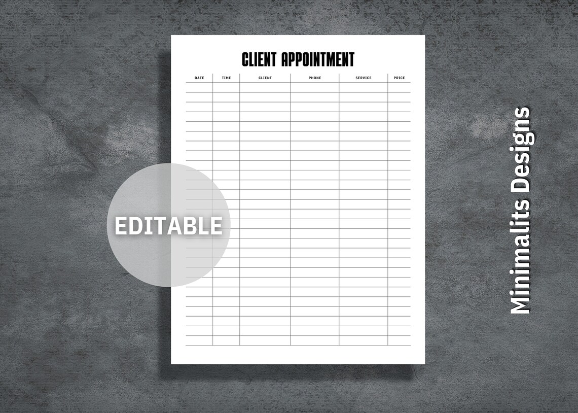 Client Appointment, Appointment Log, Appointment Tracker, Customer ...