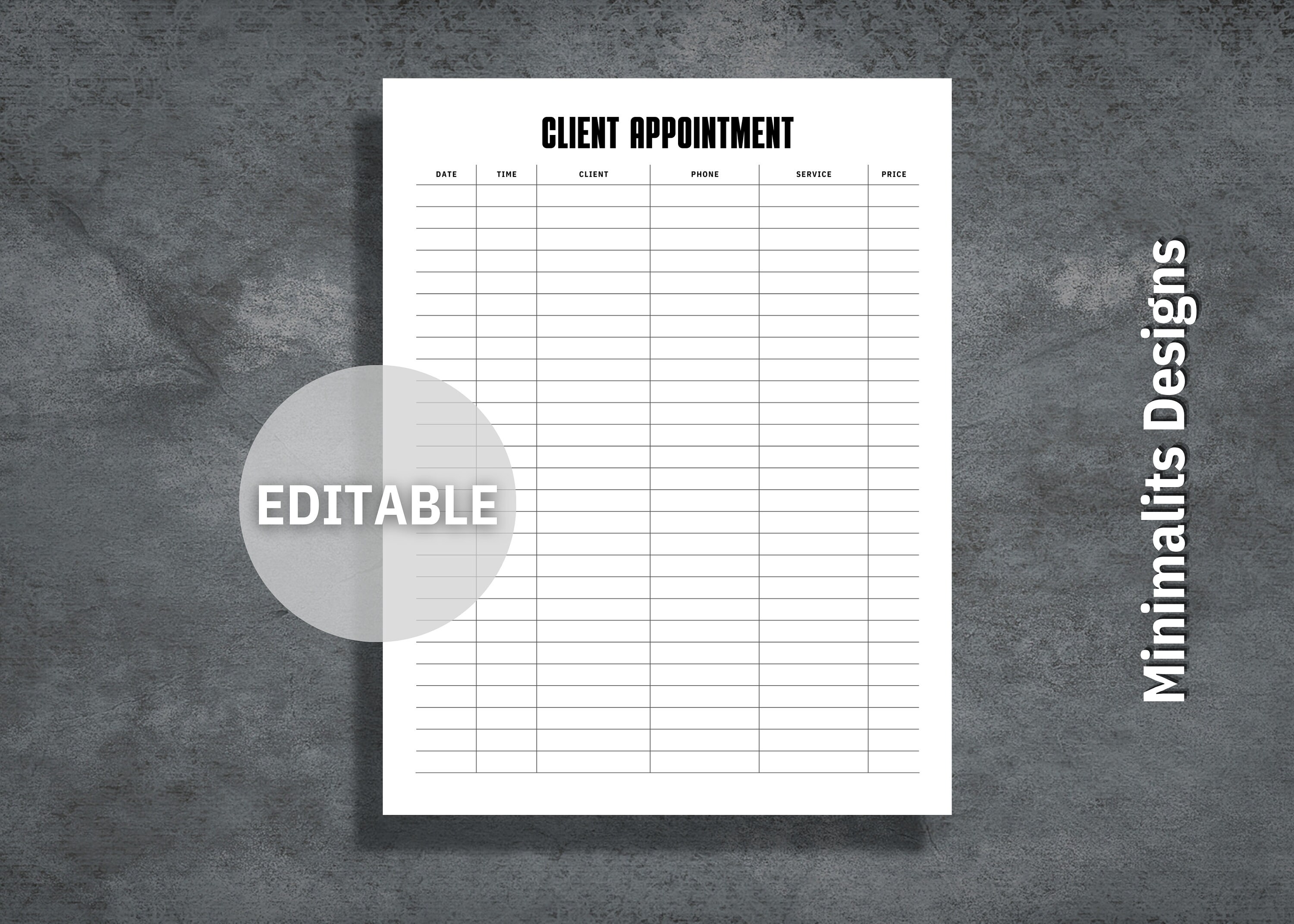 Client Appointment, Appointment Log, Appointment Tracker, Customer ...