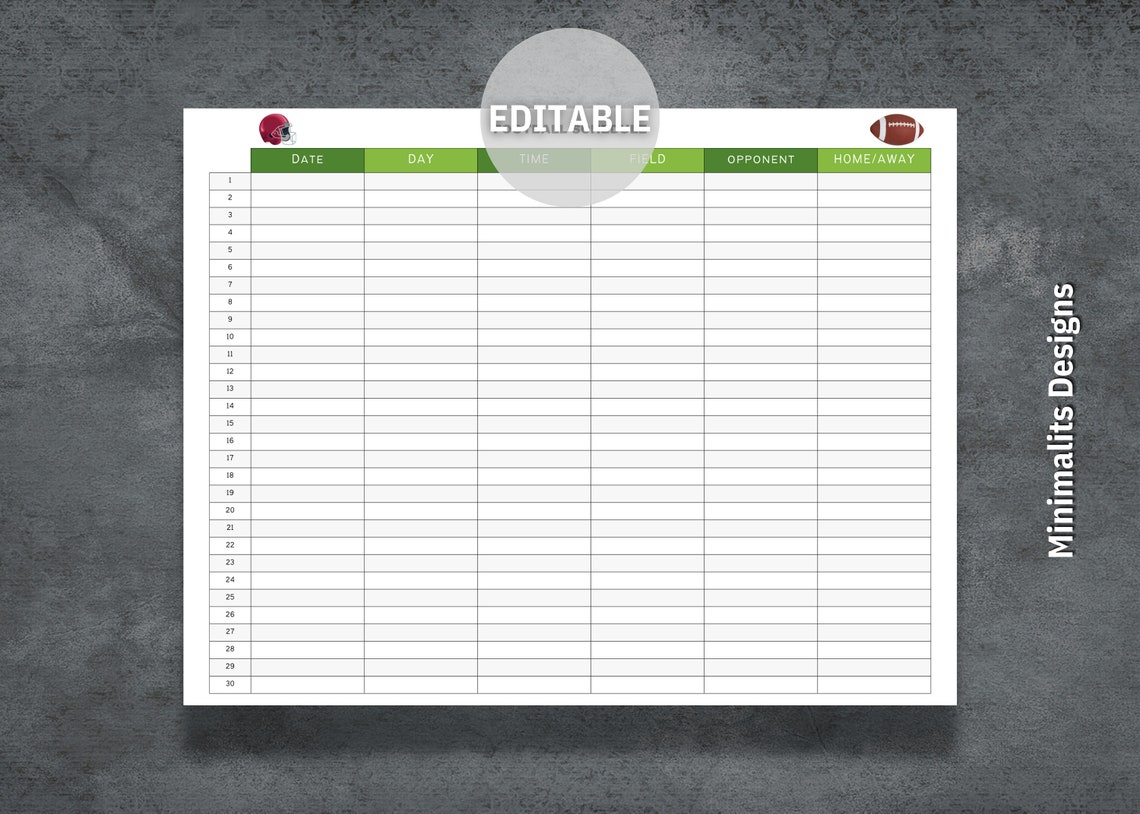 American Football Schedule Template, Printable Football Schedule ...