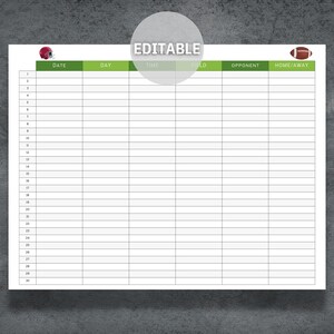 American Football Schedule Template, Printable Football Schedule ...