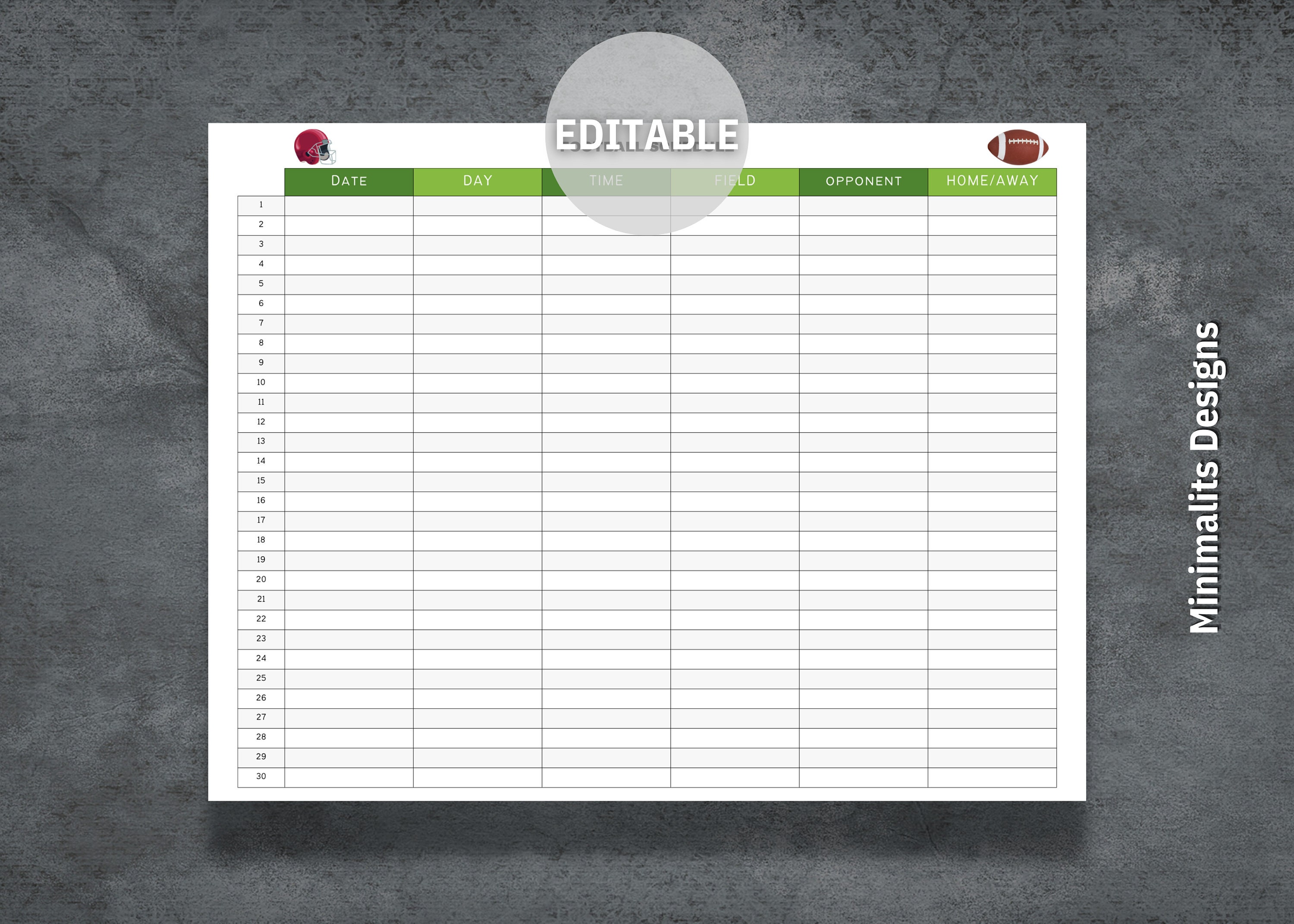 American Football Schedule Template, Printable Football Schedule ...