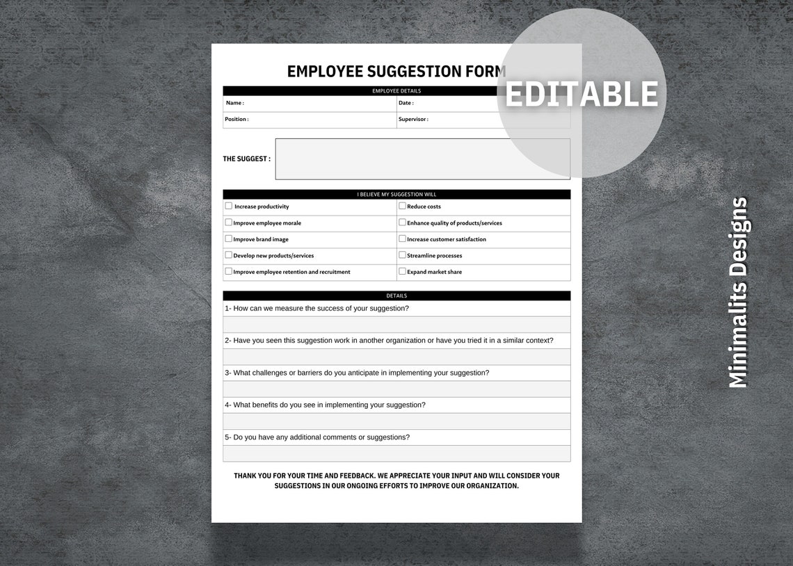 Employee Suggestion Form, Employee Ideas Form, Employee Suggestion Box ...