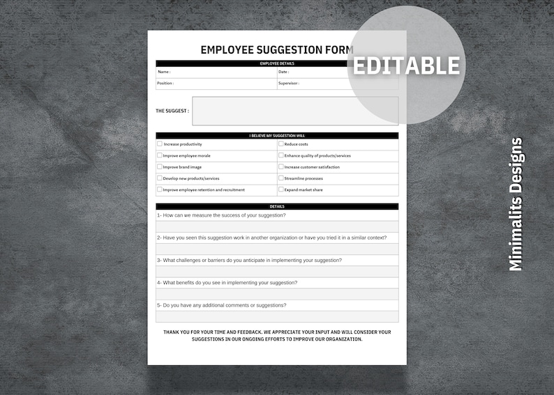 Employee Suggestion Form, Employee Ideas Form, Employee Suggestion Box ...