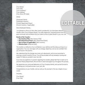 Transfer Letter, Professional Transfer Letter, Printable Job Promotion ...