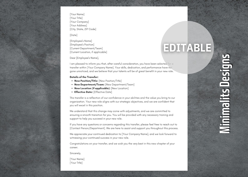 Transfer Letter, Professional Transfer Letter, Printable Job Promotion ...