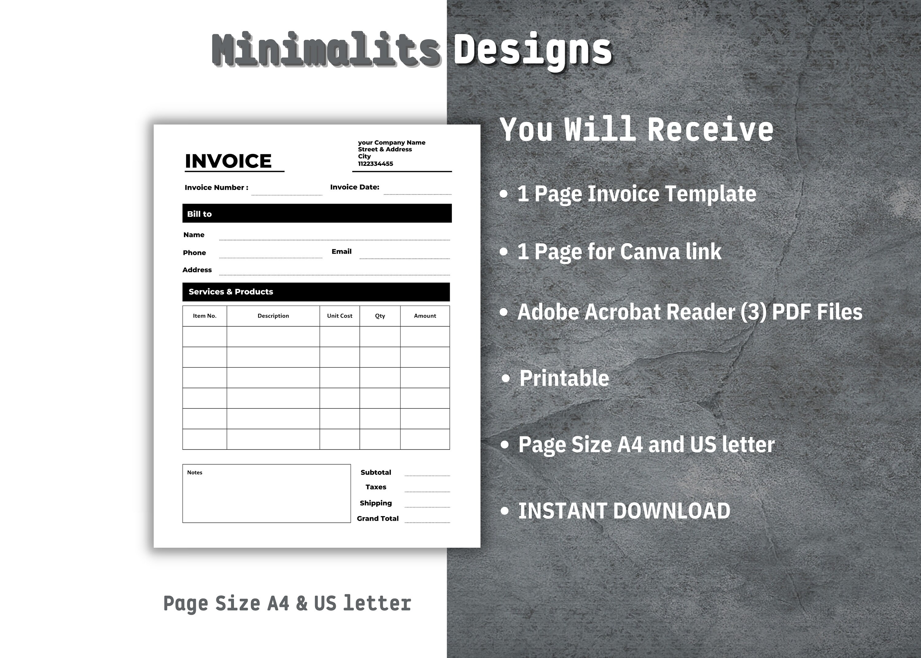 Invoice Template, Editable Invoice, Invoice Sheet, Printable Invoice ...