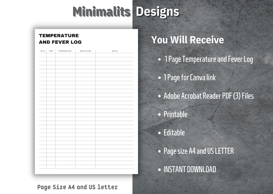 Temperature and Fever Log, Fever Tracker, Fever Chart, Temperature Log ...