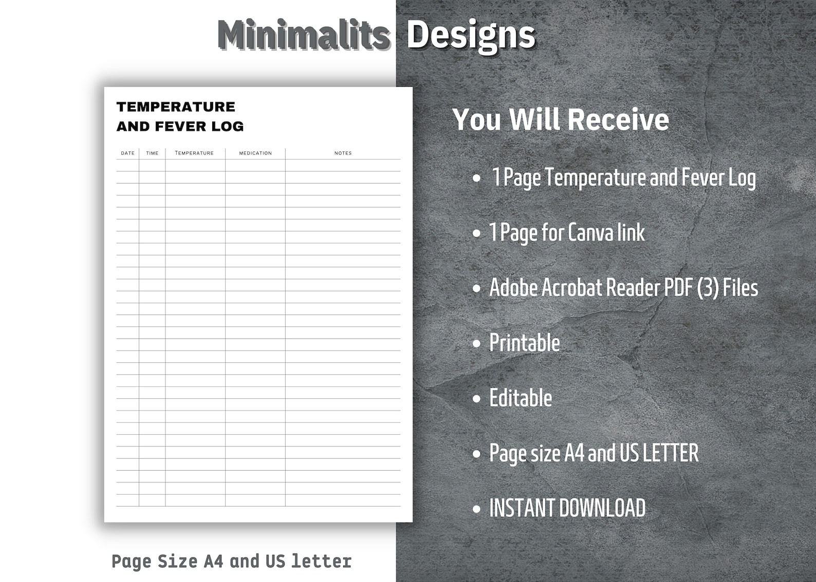 Temperature and Fever Log, Fever Tracker, Fever Chart, Temperature Log ...