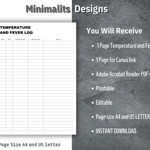 Temperature and Fever Log, Fever Tracker, Fever Chart, Temperature Log ...