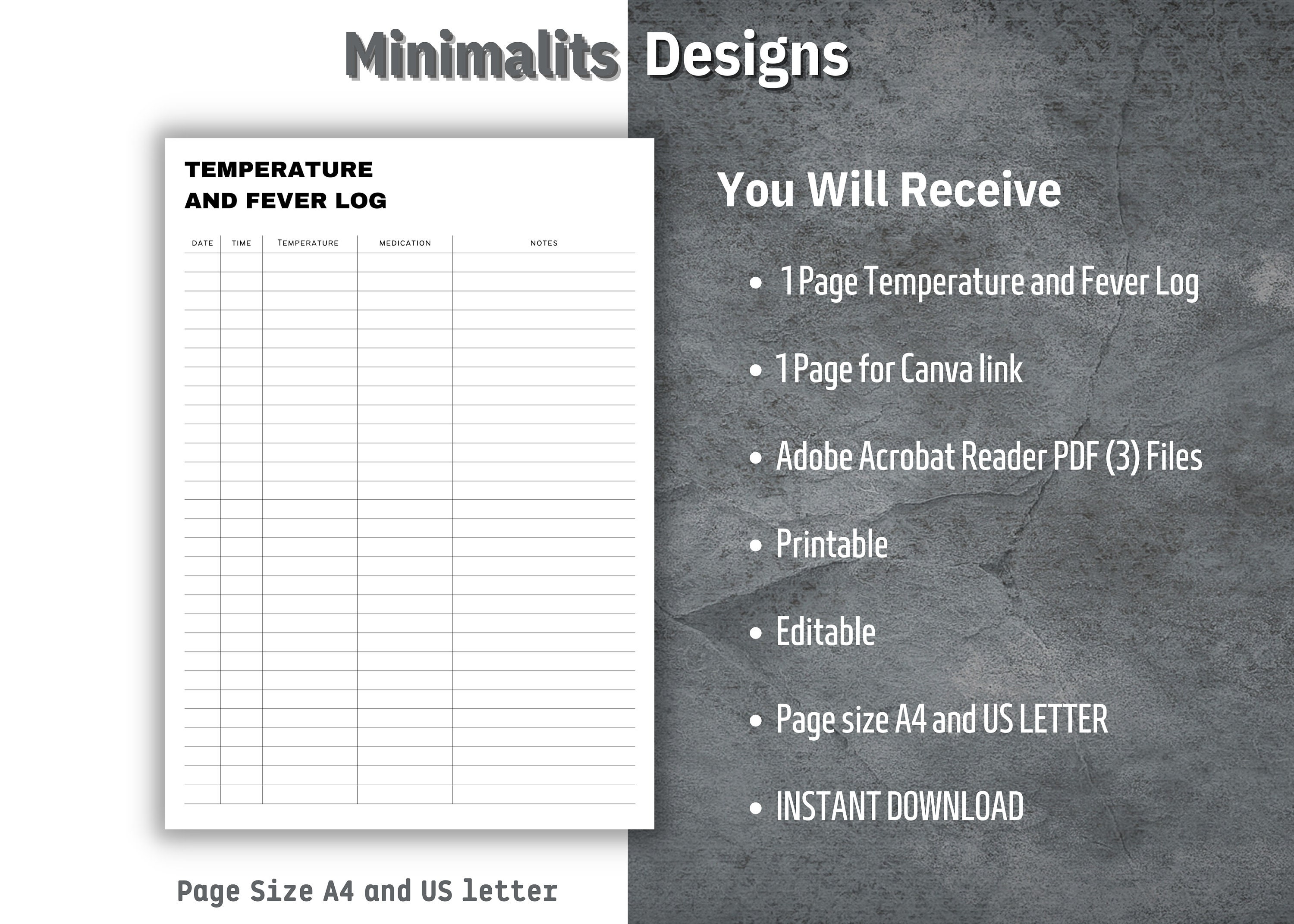 Temperature and Fever Log, Fever Tracker, Fever Chart, Temperature Log ...