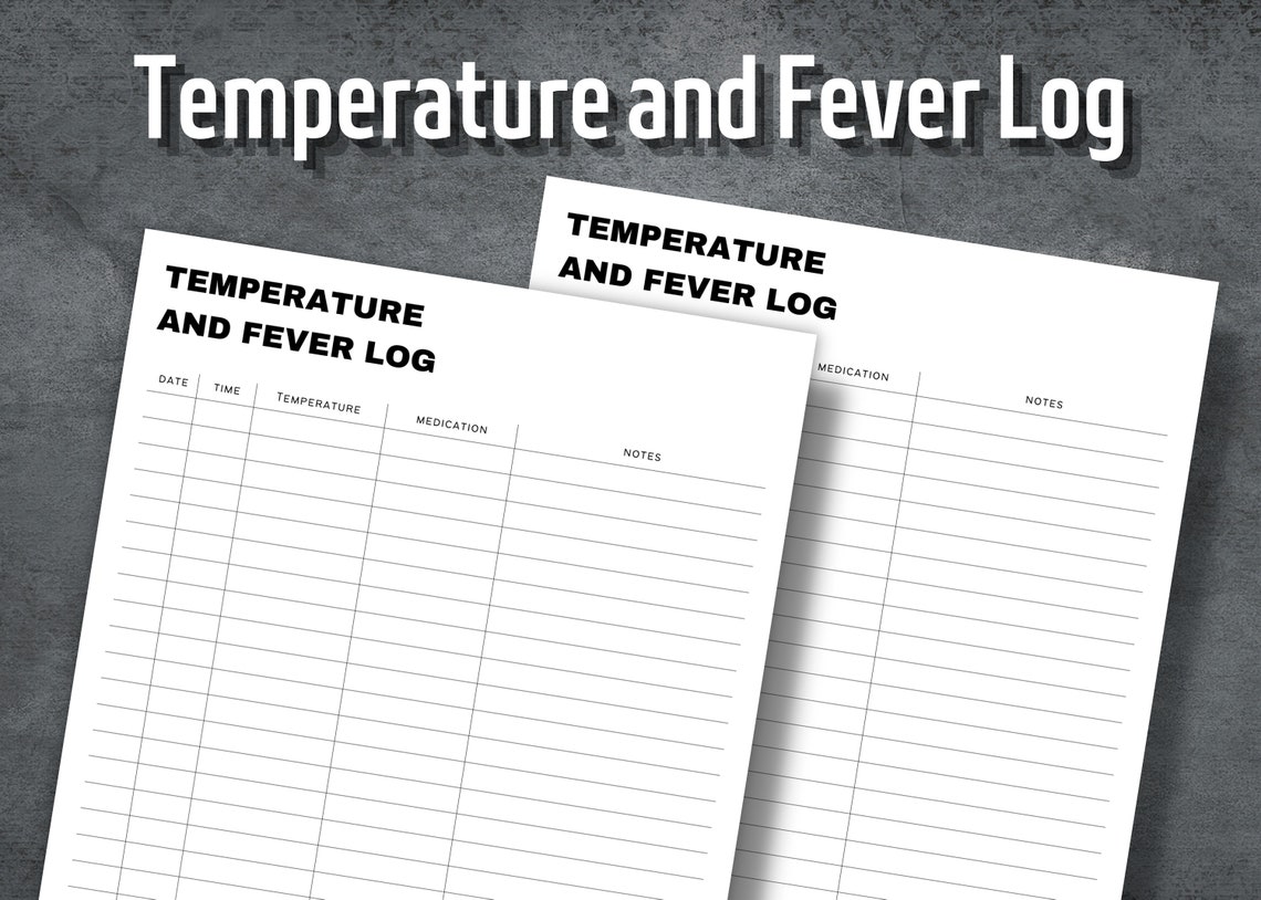 Temperature and Fever Log Fever Tracker Fever Chart - Etsy