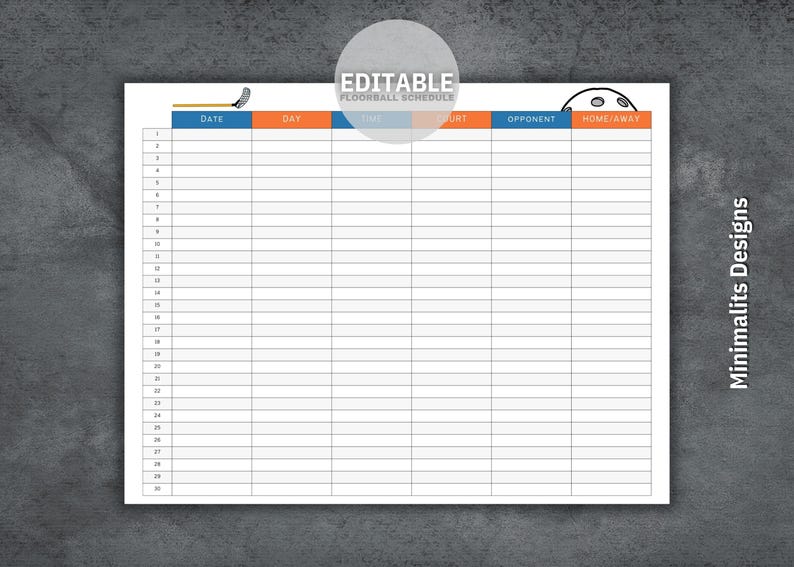 Floorball Schedule Template, Printable Floorball Schedule, Editable ...