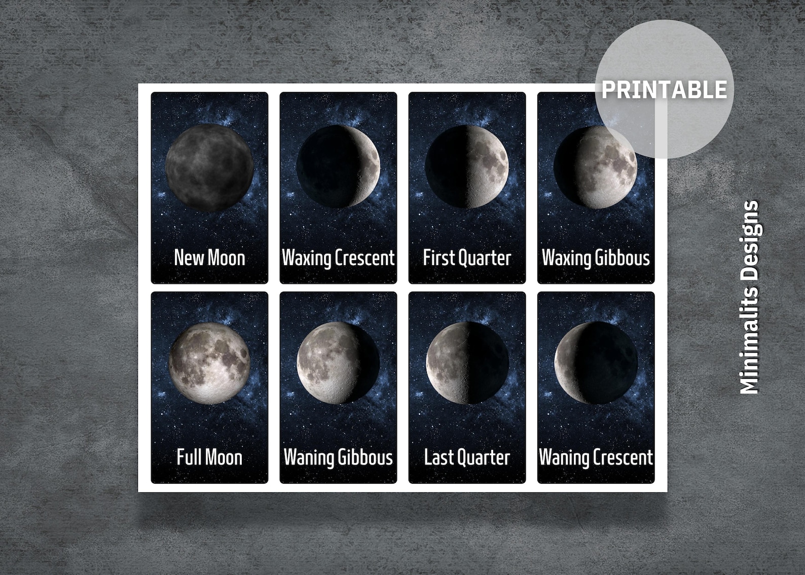 Moon Phases Flash Cards, Preschool Flashcards, Printable Montessori ...