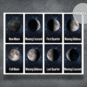 Moon Phases Flash Cards, Preschool Flashcards, Printable Montessori ...