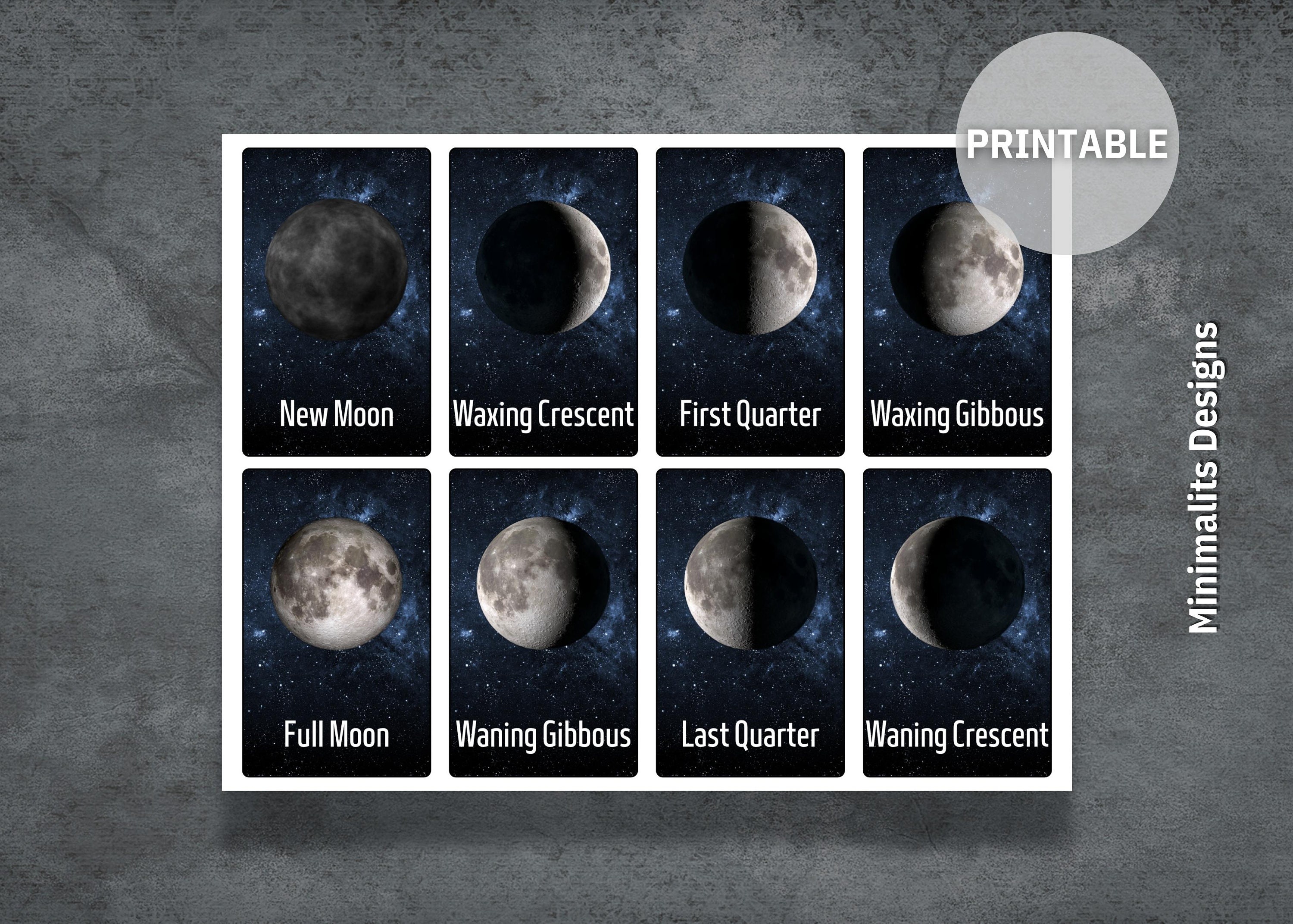 Moon Phases Flash Cards, Preschool Flashcards, Printable Montessori ...
