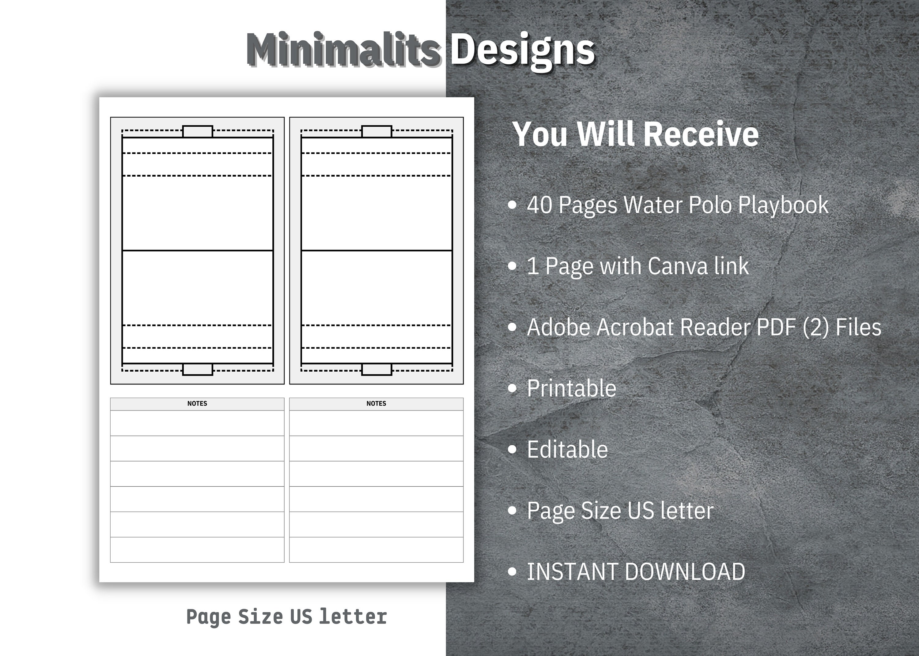 Water Polo Playbook Template, Printable Blank Water Polo Diagram, Canva ...