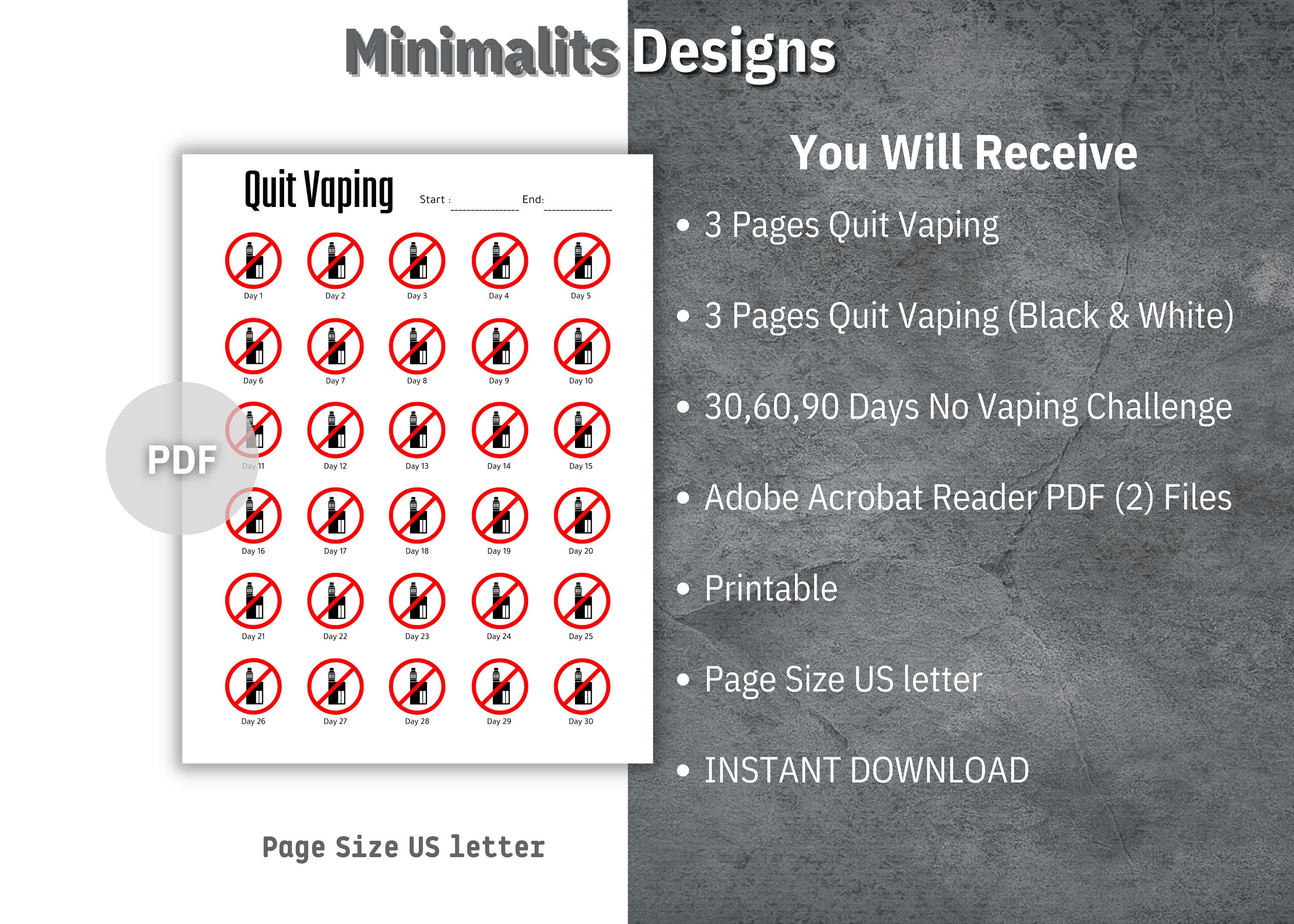 Quit Vaping Challenge Printable No Vaping Challenge Stop - Etsy