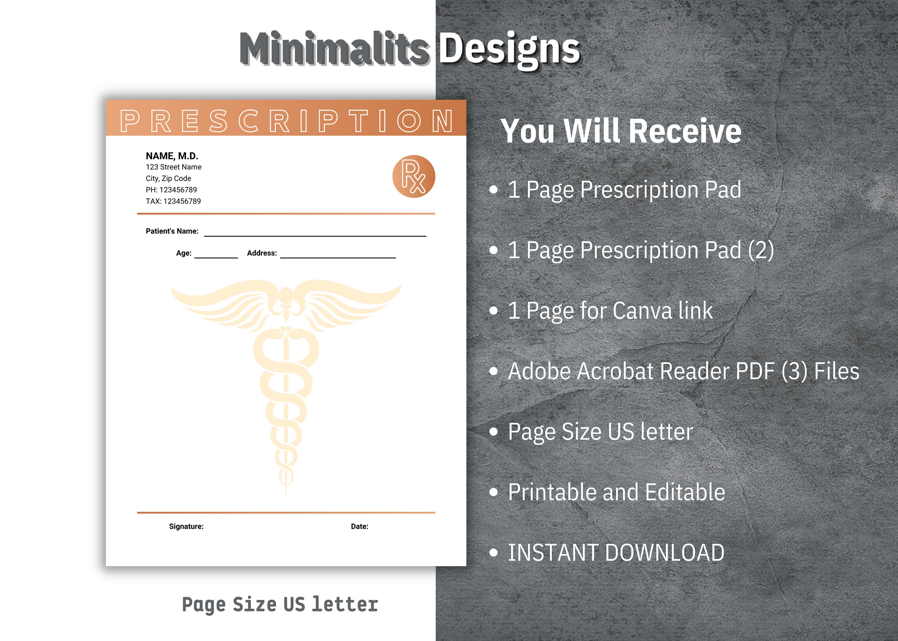 Prescription Pad Template, Rx Prescription Template, Printable ...