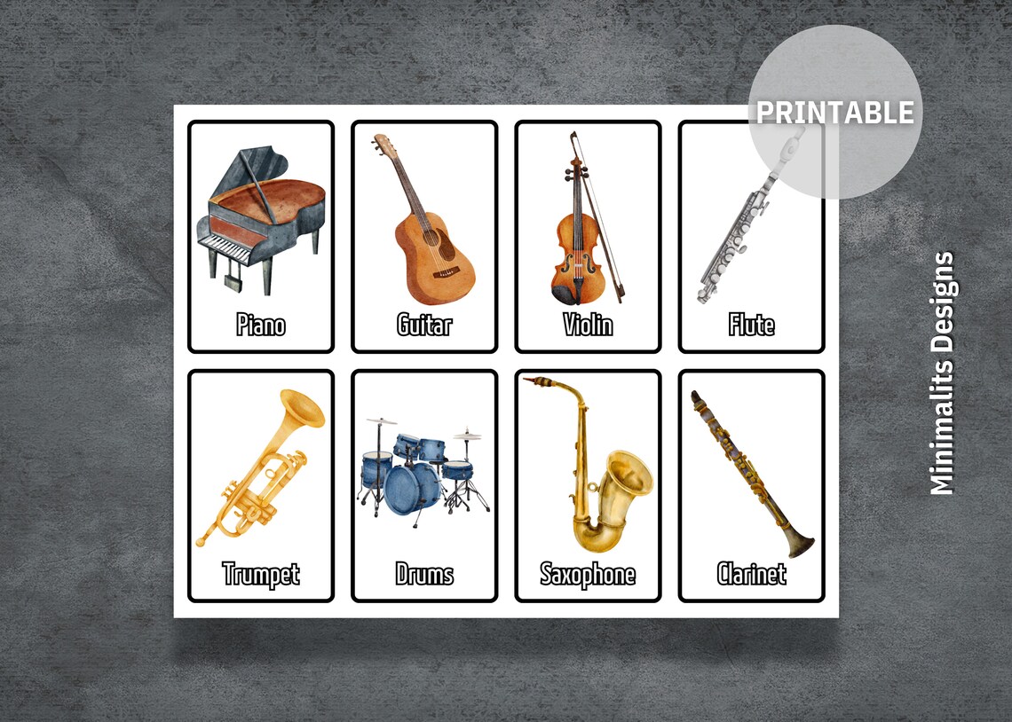 Music Instruments Flash Cards Preschool Flashcards Printable - Etsy