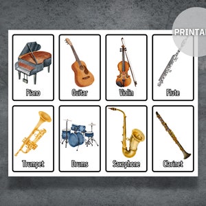 Music Instruments Flash Cards, Preschool Flashcards, Printable ...