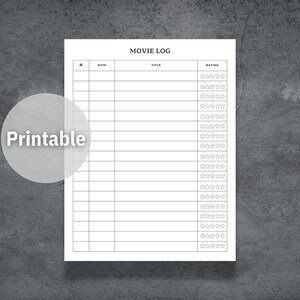 Movie Log, Movie Tracker, Printable Movie Log, Movie List, Movie Review ...