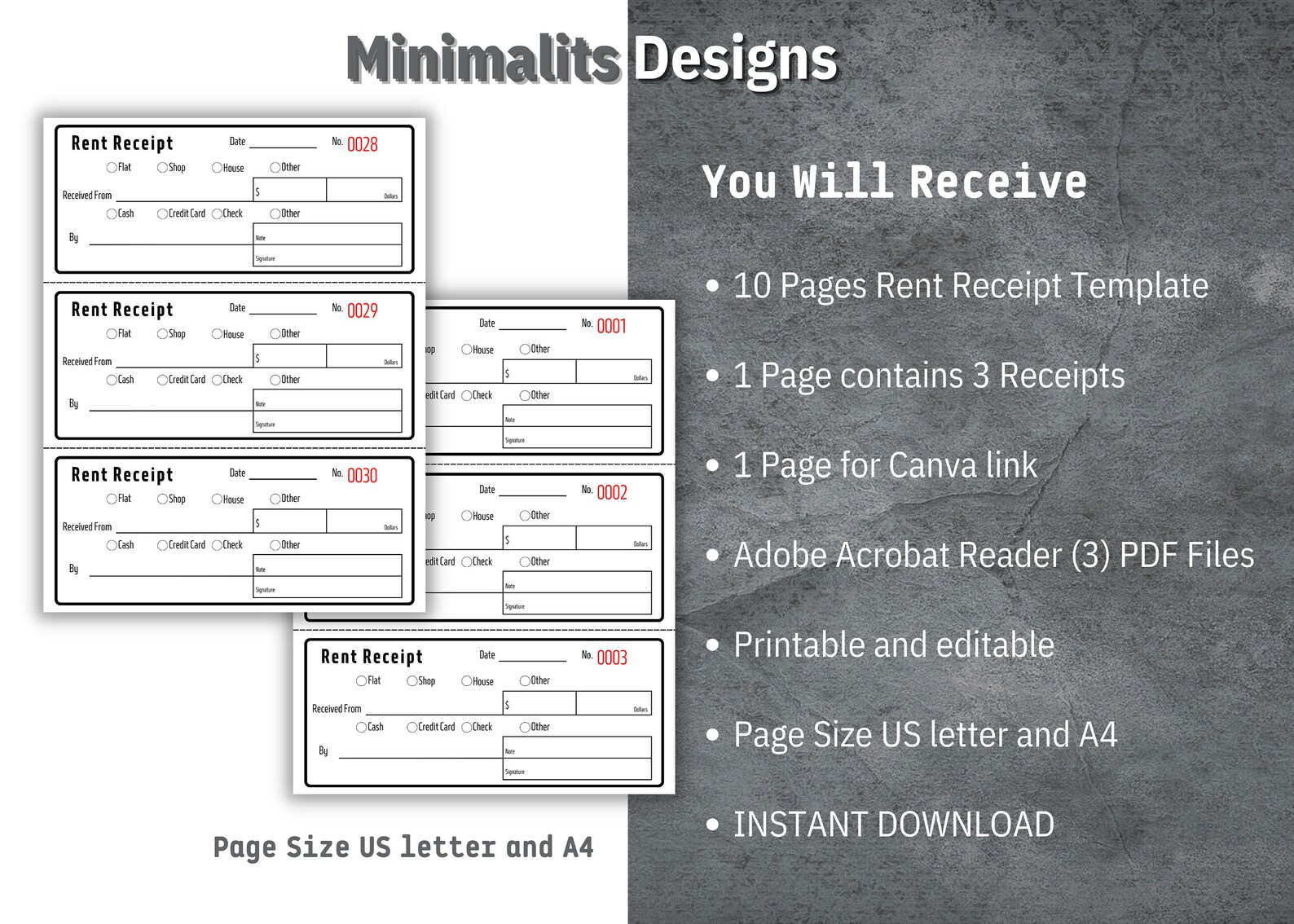 Rent Receipt, Printable Receipt, Cash Receipt, Rent Receipt Template ...