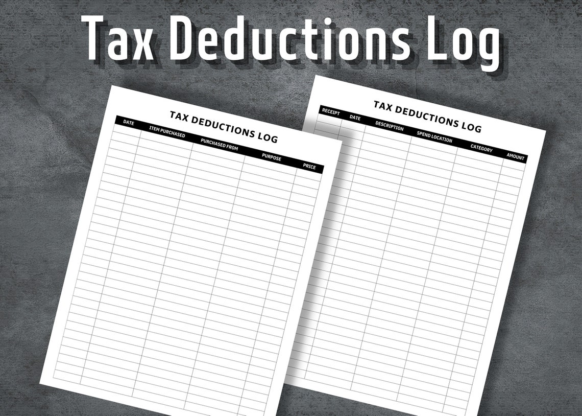 Tax Deductions Log, Financial Planner, Business Tax Log, Purchase ...