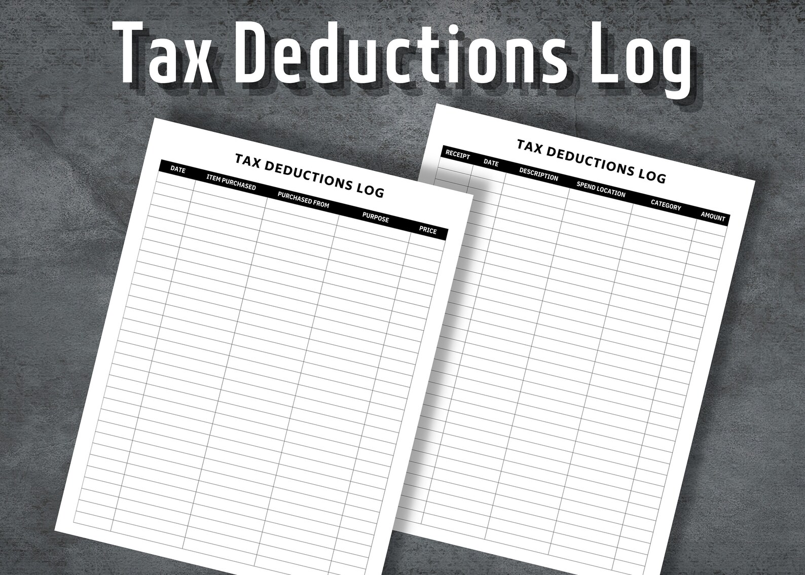Tax Deductions Log, Financial Planner, Business Tax Log, Purchase ...