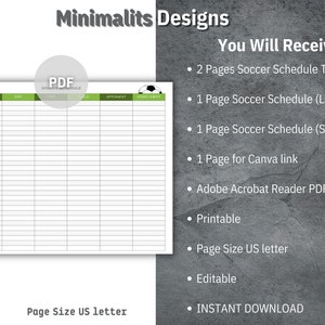 Soccer Schedule Template, Printable Football Schedule, Editable Soccer ...