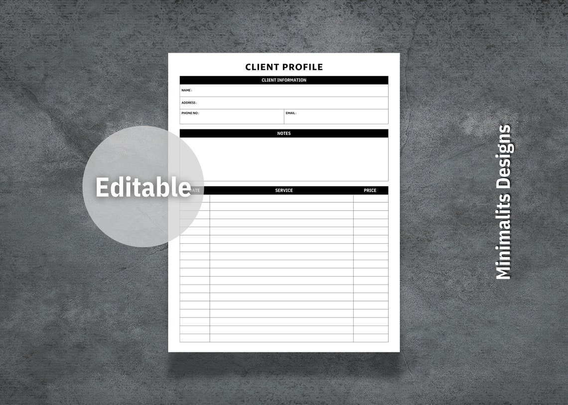 Client Profile Template, Client Information, Customer Information ...