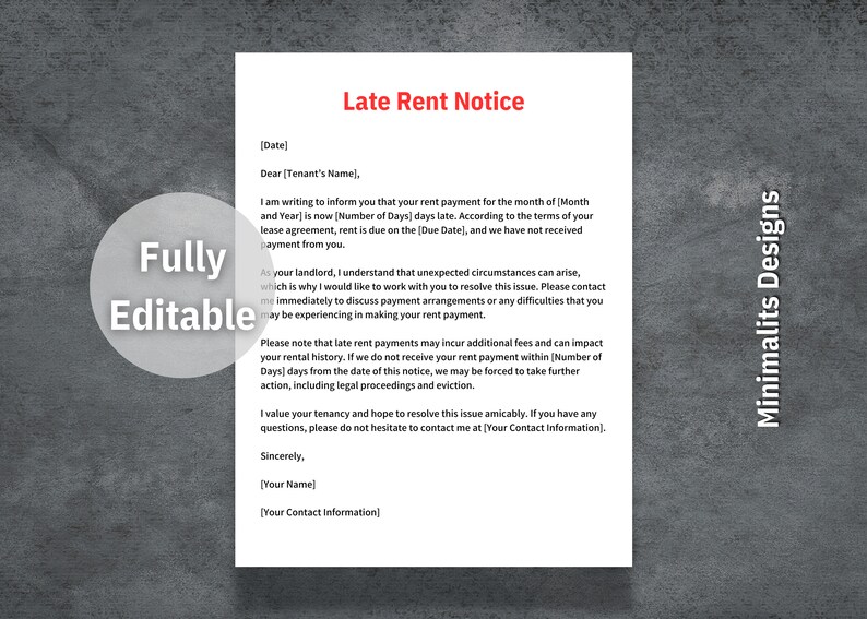 Late Rent Notice Late Rent Letter Late Payment Warning Rent - Etsy