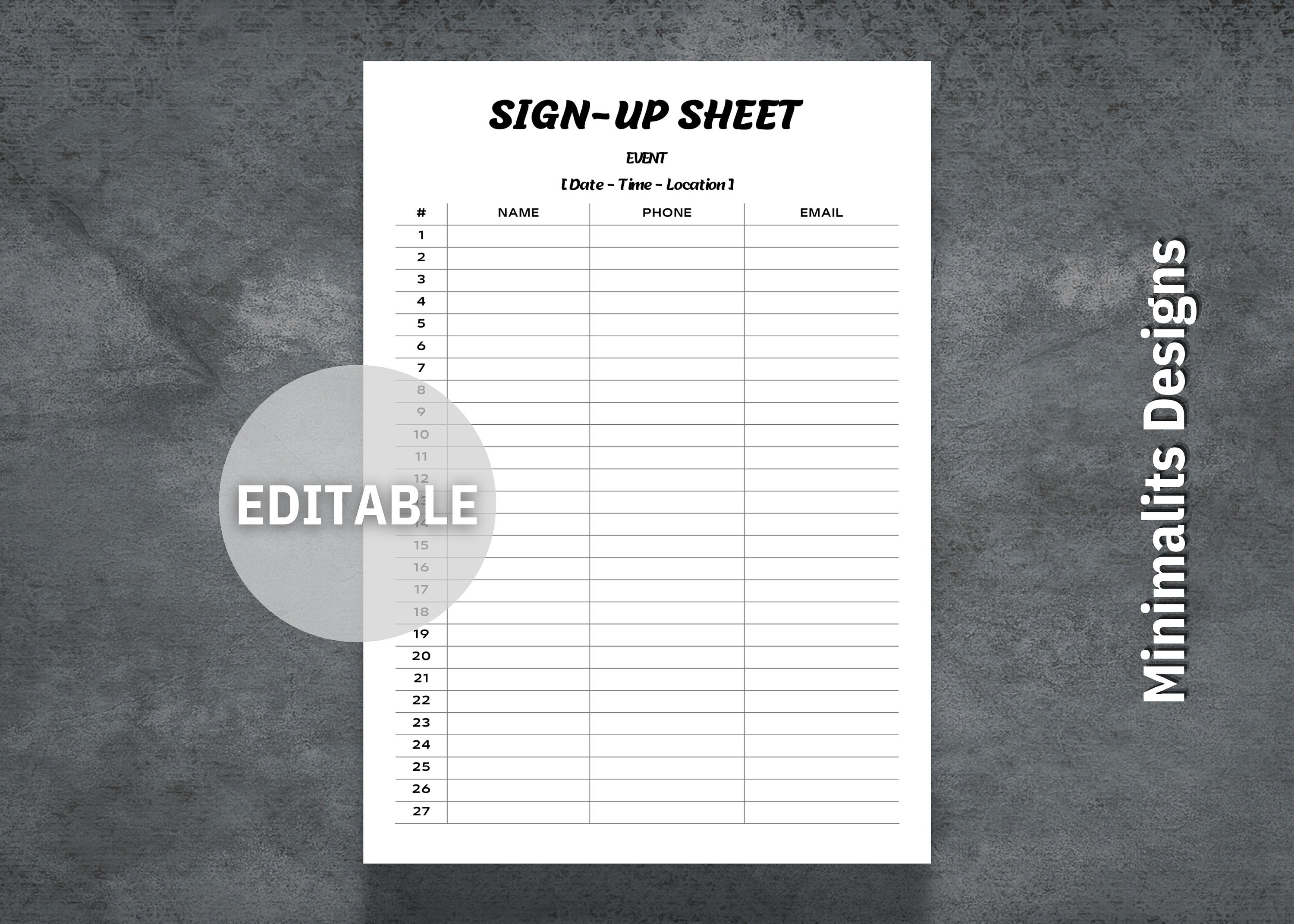 Simple Sign up Sheet, Sign up Template, Sign up Sheet, Event Sign Up ...