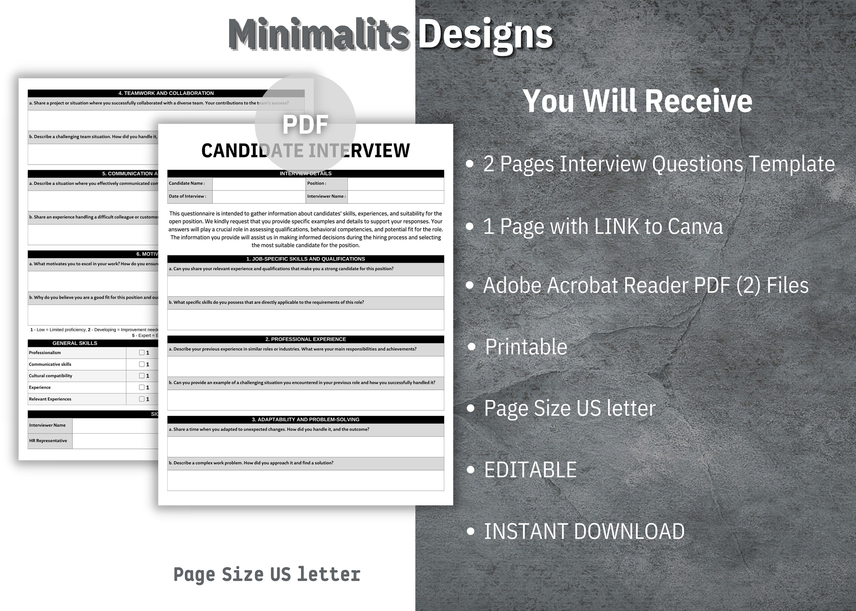 Interview Questions Template, Employee Behavioral Questionnaire, Job ...
