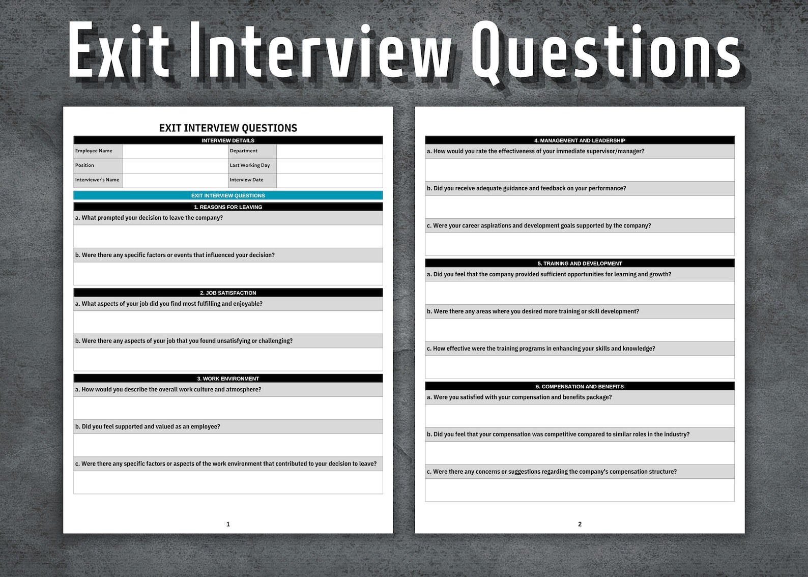 Exit Interview Questions Template, Printable Employee Exit Feedback ...
