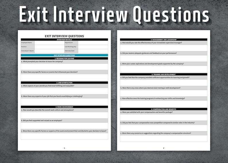 Exit Interview Questions Template, Printable Employee Exit Feedback ...