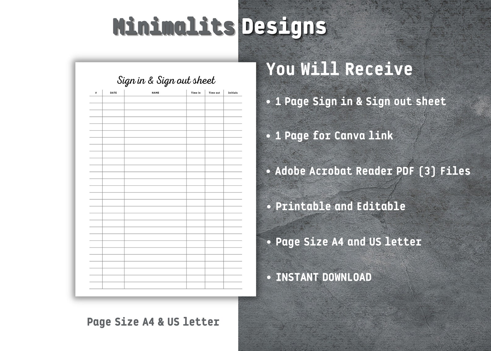 Sign in and Sign Out Sheet, Printable Sign in and Sign Out Sheet, Sign ...