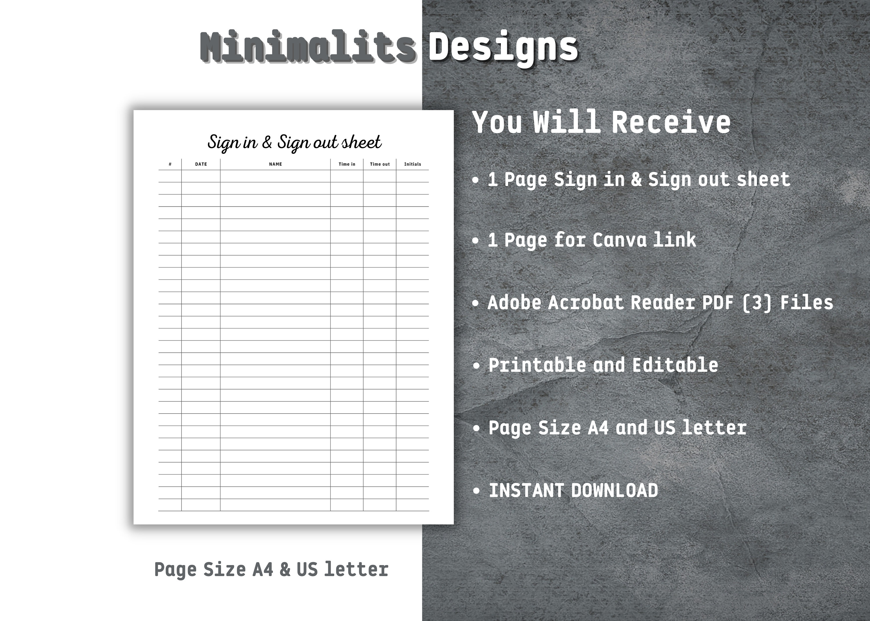 Sign in and Sign Out Sheet, Printable Sign in and Sign Out Sheet, Sign ...