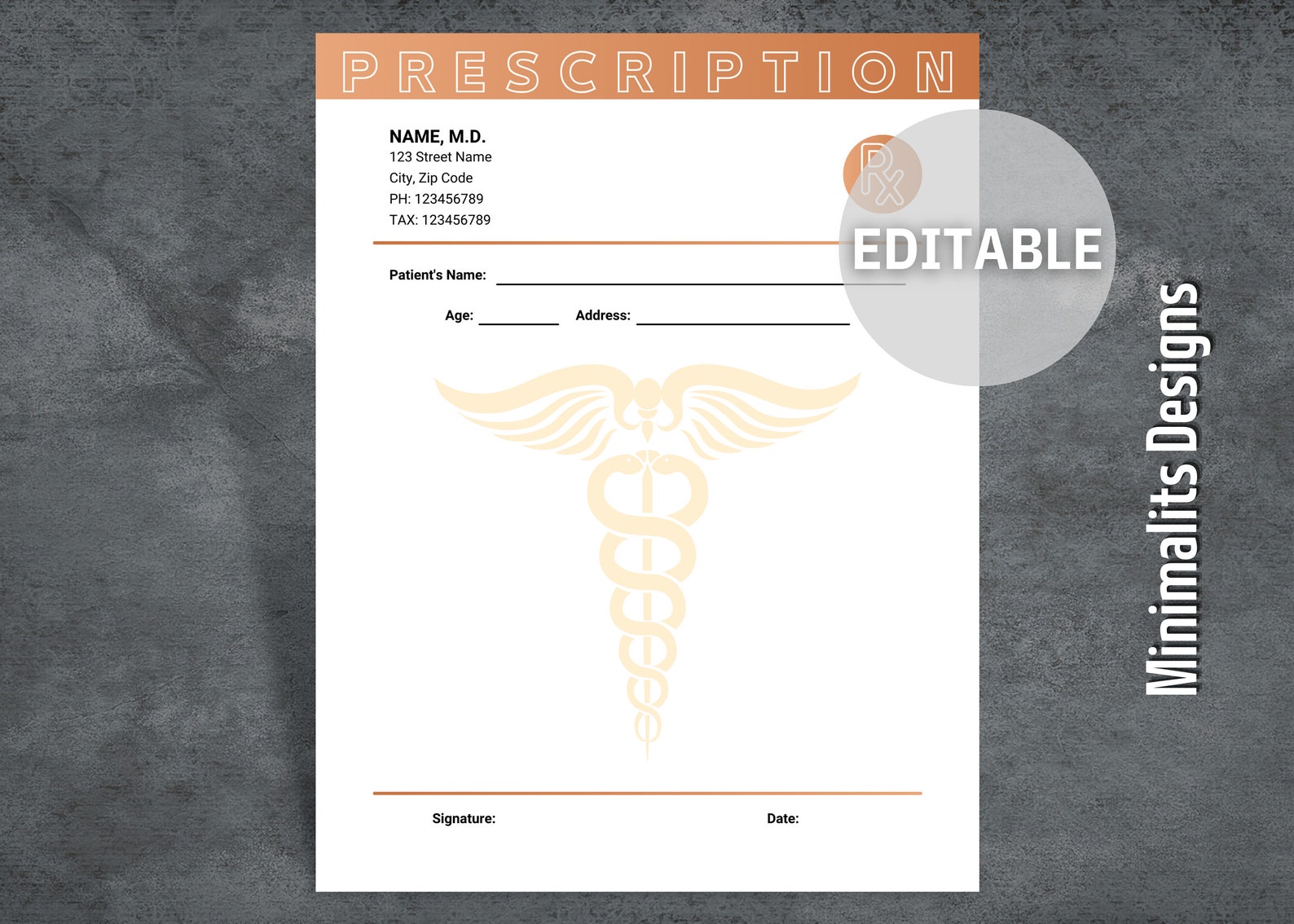 Prescription Pad Template, Rx Prescription Template, Printable ...