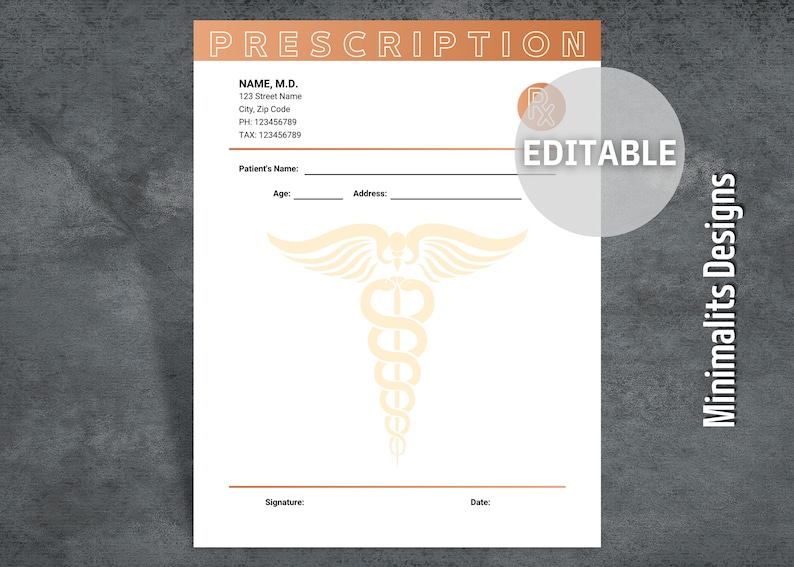 Prescription Pad Template, Rx Prescription Template, Printable ...