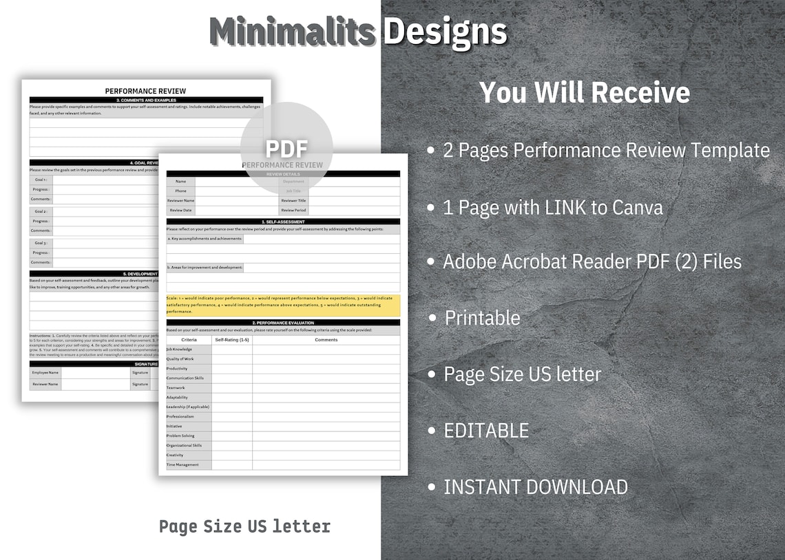 Performance Review Template, Printable Performance Review Form, Human ...